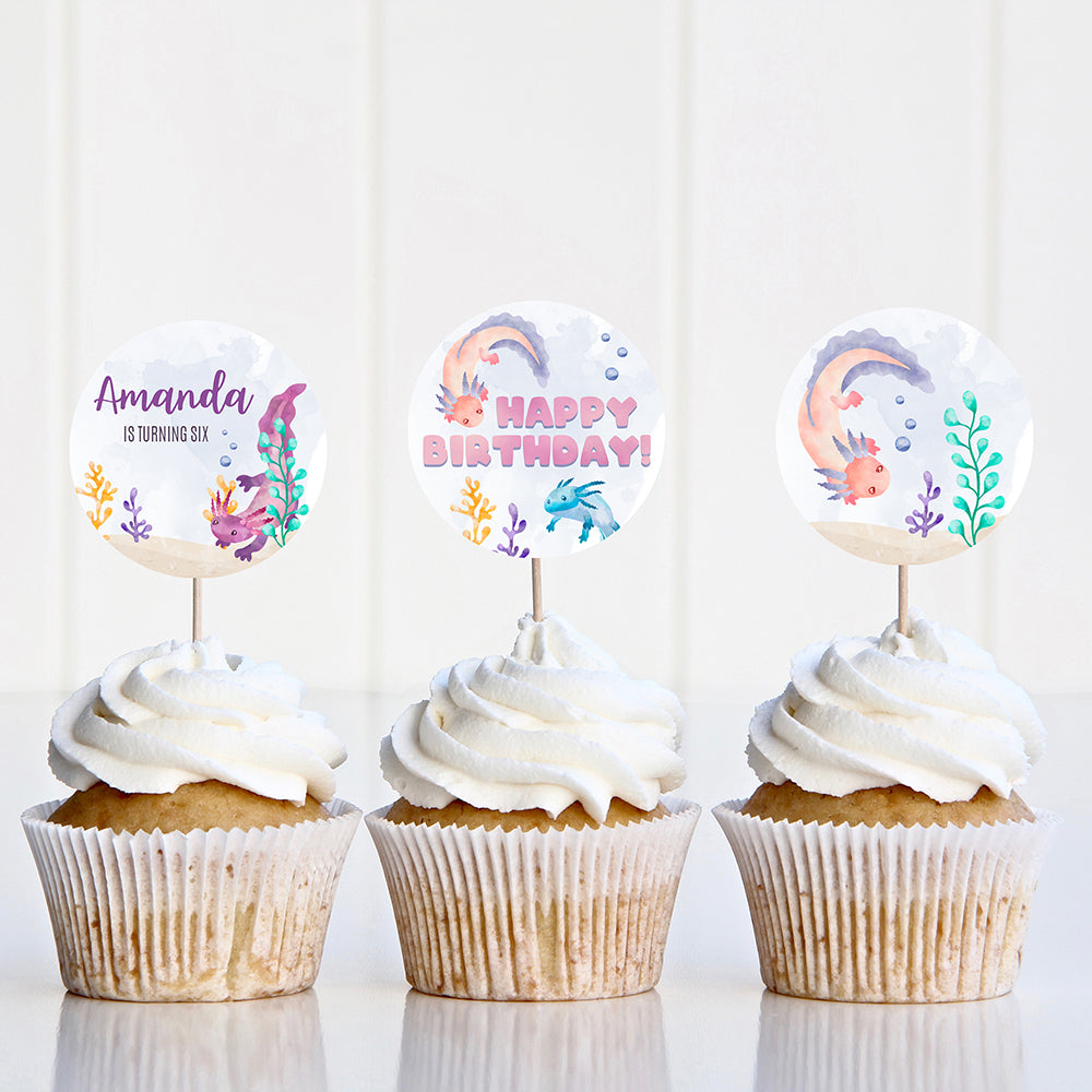 Axolotl Fun Birthday Cupcake Toppers – The Painted Barn Studio