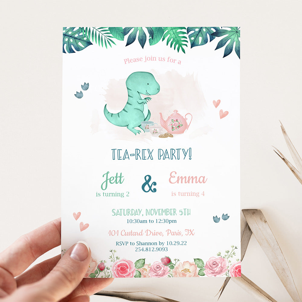 Tea-Rex Birthday Party Invitation – The Painted Barn Studio