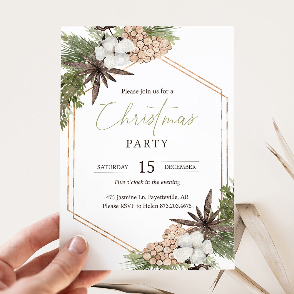 Rustic Christmas Printable Party Invitations Holiday Invites Christmas