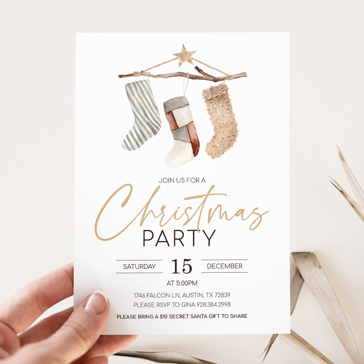Christmas Stocking Holiday Party Invitation – The Painted Barn Studio