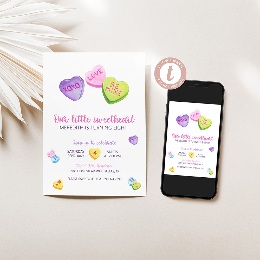 Conversation Hearts Birthday Invitation Conversation Heart Birthday