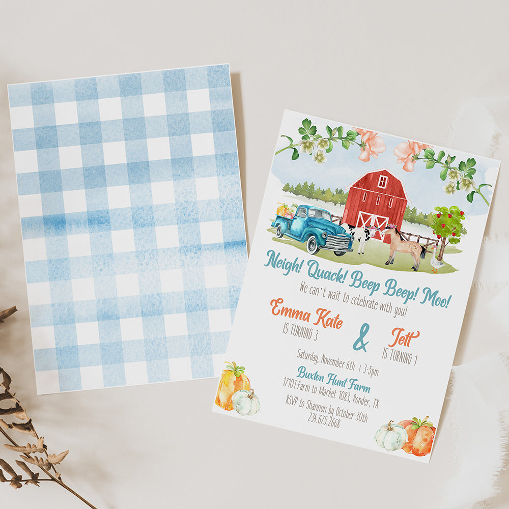 Blue Truck Farm Animals Birthday Invitation – The Painted Barn Studio