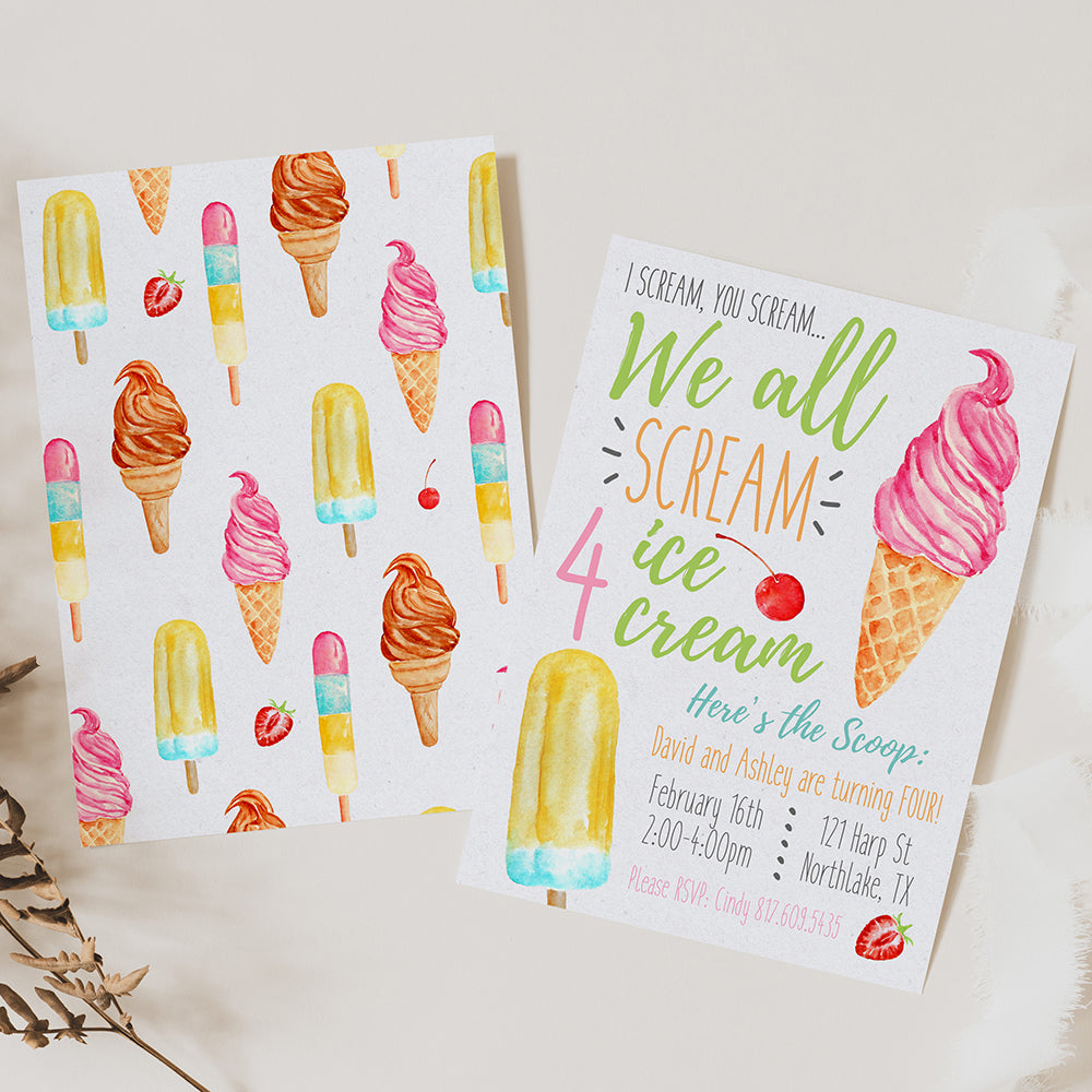 Scream 4 Ice Cream Birthday Invitation – The Painted Barn Studio