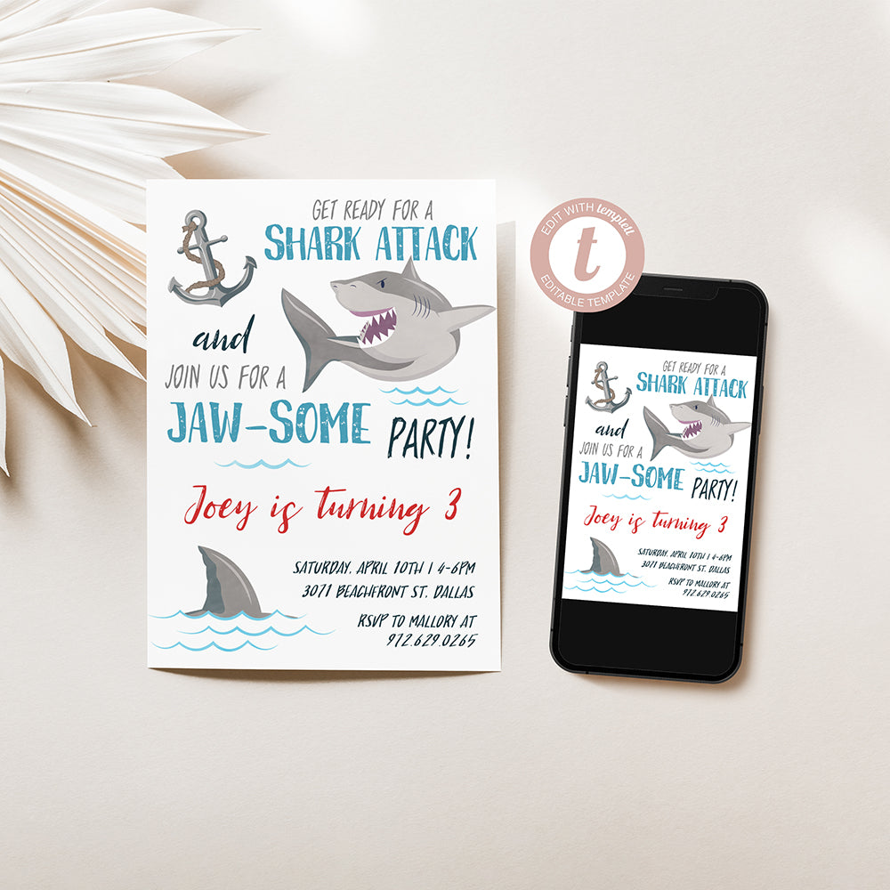 Jawsome Birthday Party Invitation – The Painted Barn Studio